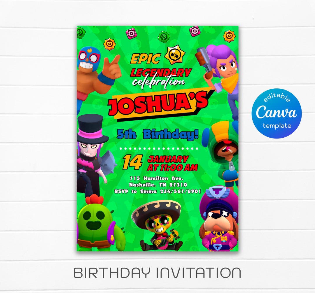 Brawl Stars Invitation, Gamer Invite, Printable Editable Video Game ...
