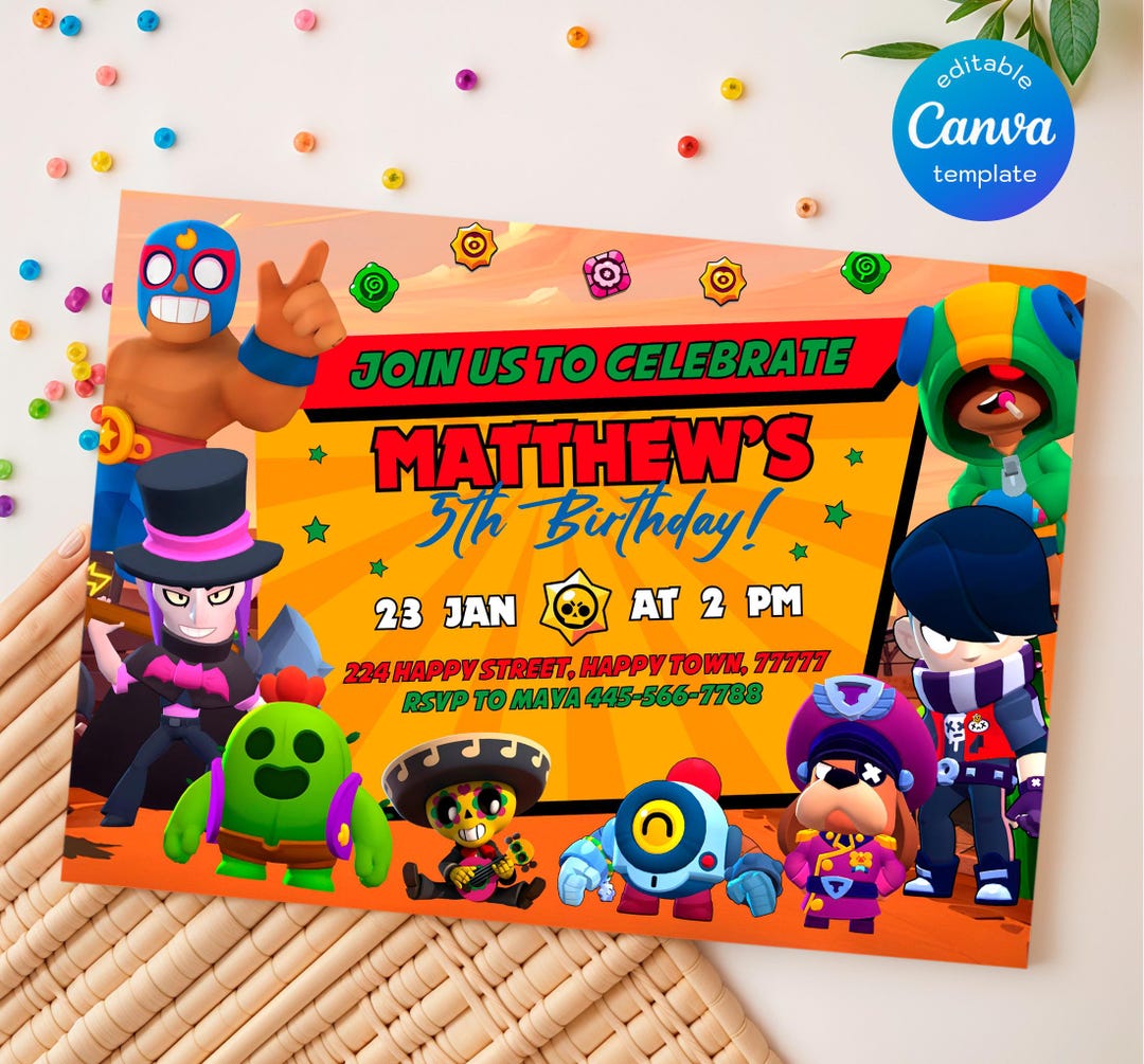 Brawl Stars Invitation, Gamer Invite, Printable Editable Video Game ...