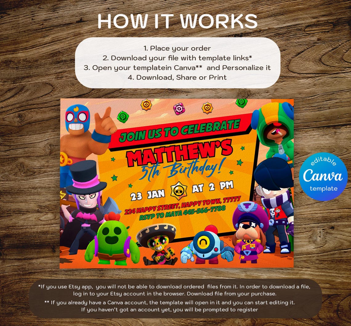 Brawl Stars Invitation, Gamer Invite, Printable Editable Video Game ...