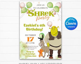 Shrek Birthday Invitation, Printable Shrek Invitation, Fiona Party ...