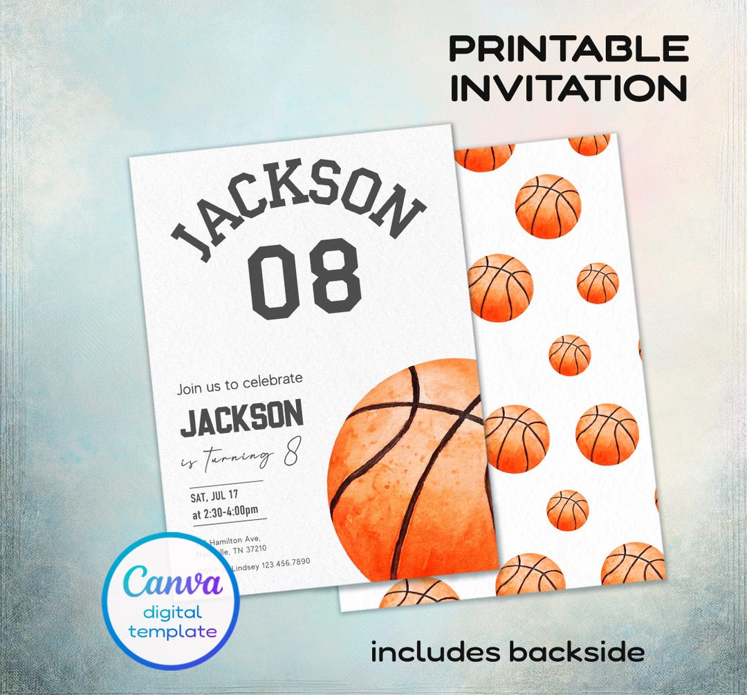 Sport Game Printable Birthday Invitation, Editable Invitation, NBA ...