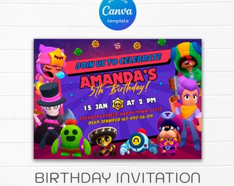 Brawl Stars Invitation, Gamer Invite, Printable Editable Video Game ...