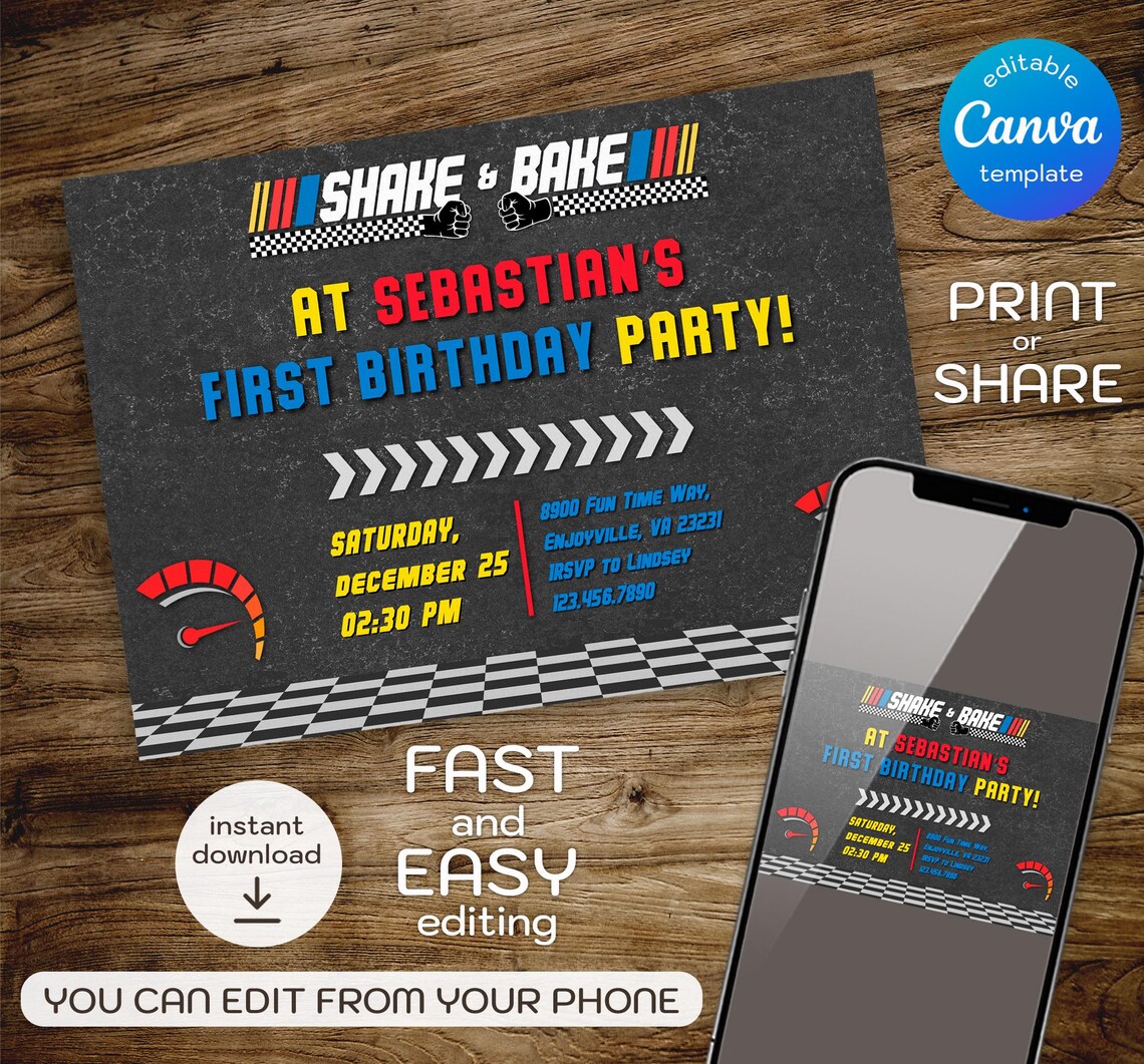 Nascar Party, Shake N Bake Birthday, Ricky Bobby, Boy Racing Invitation ...