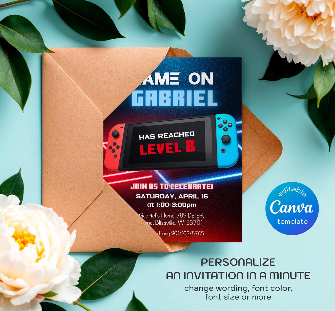 Editable Switch Invite, Printable Gamer Birthday Invitation, Video Game ...
