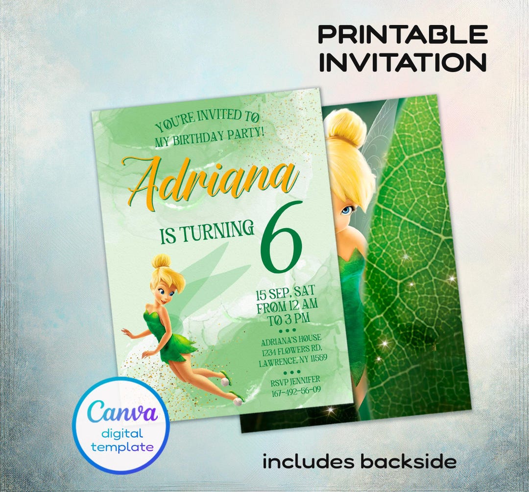 Printable Fairy Tinkerbell Fairy Birthday Invitation, Tinker Bell ...