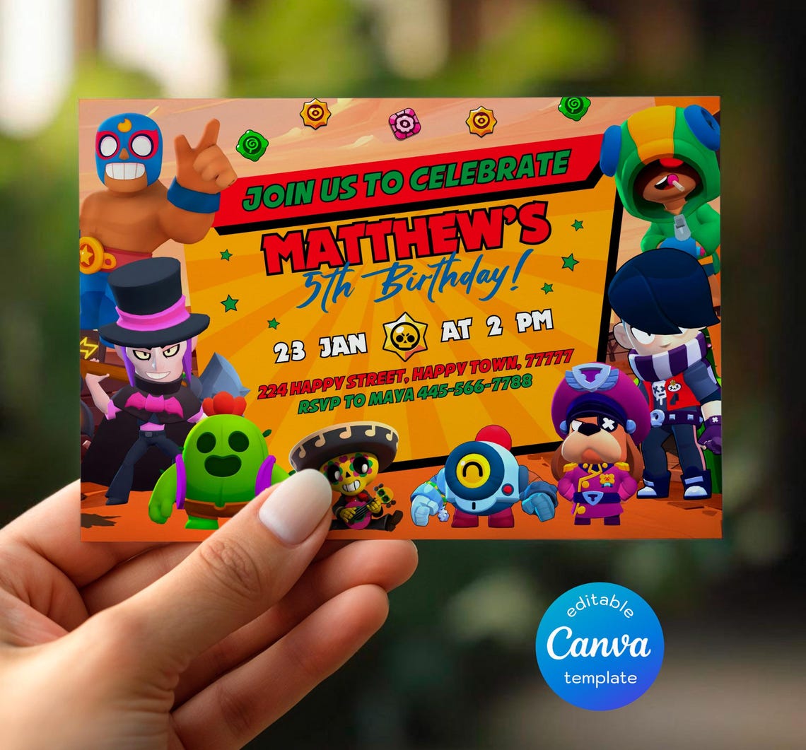 Brawl Stars Invitation, Gamer Invite, Printable Editable Video Game ...