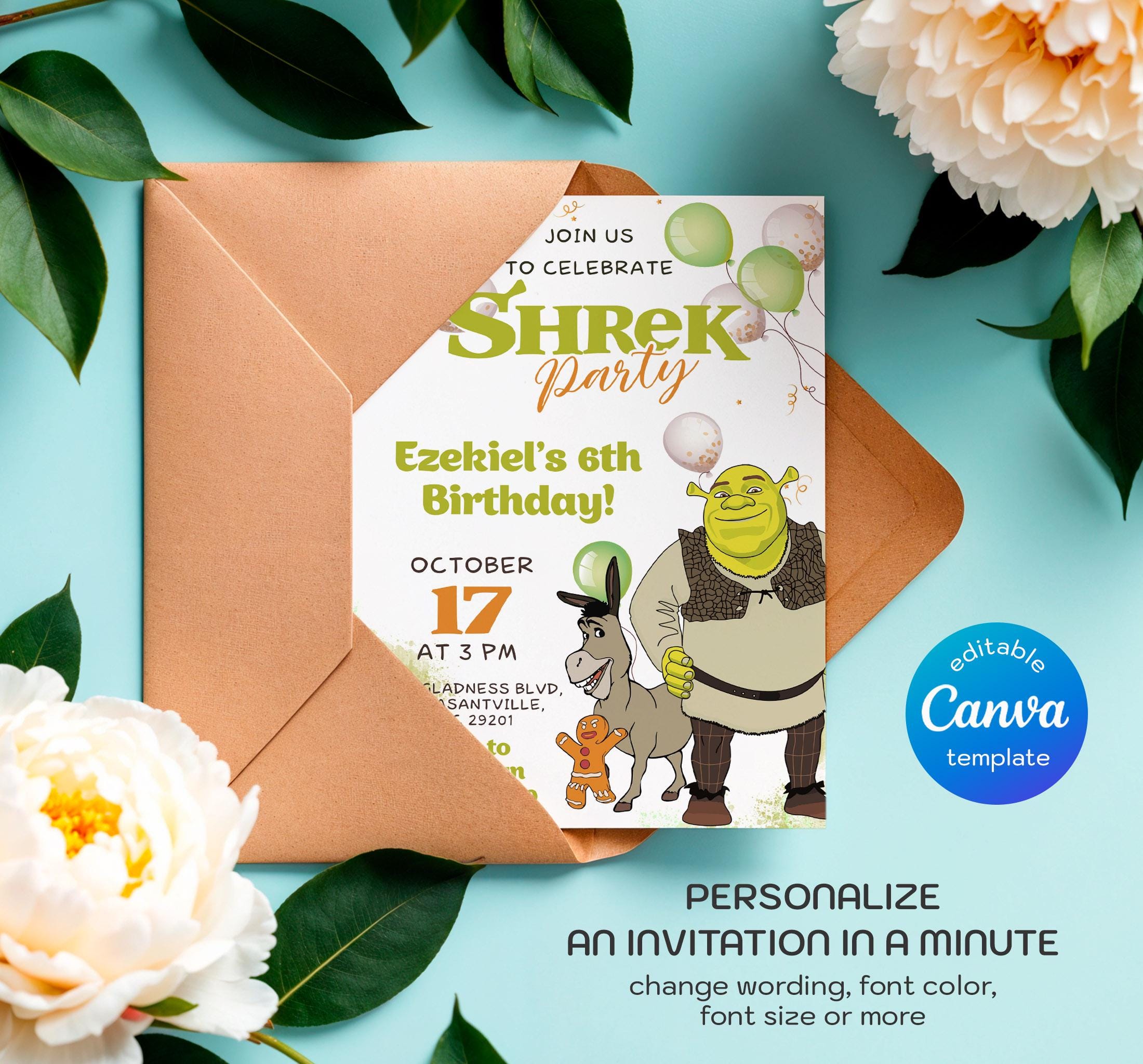 Shrek Birthday Invitation, Printable Shrek Invitation, Fiona Party ...