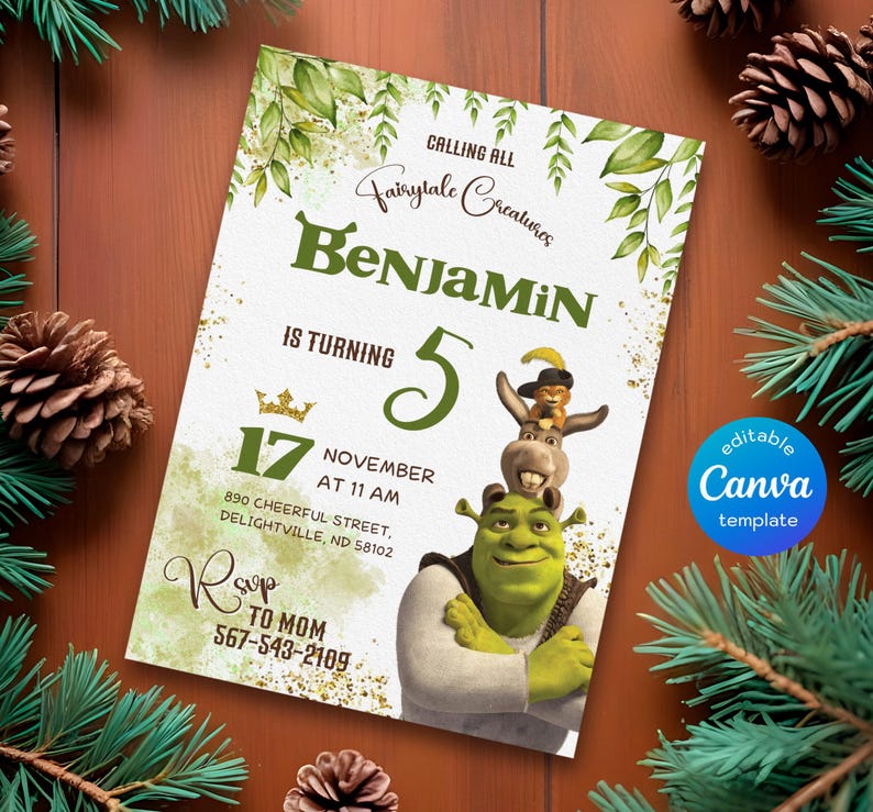 Shrek Birthday Invitation, Printable Shrek Invitation, Fiona Party ...