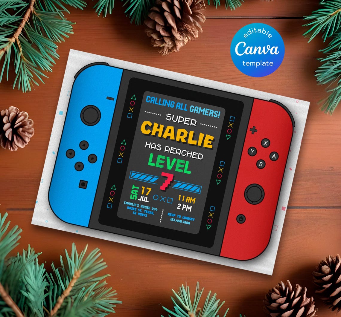 Editable Switch Invite, Printable Gamer Birthday Invitation, Video Game ...