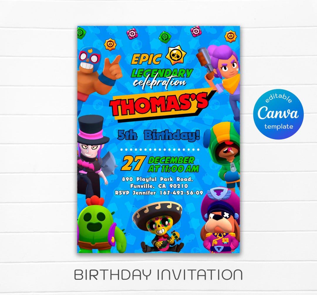 Brawl Stars Invitation, Gamer Invite, Printable Editable Video Game ...