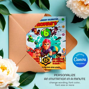 Brawl Stars Invitation, Gamer Invite, Printable Editable Video Game ...