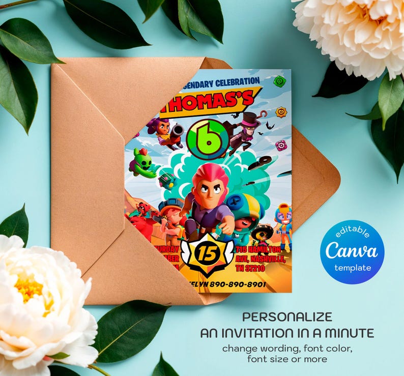 Brawl Stars Invitation, Gamer Invite, Printable Editable Video Game ...