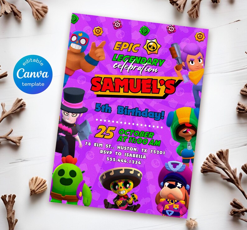 Brawl Stars Invitation, Gamer Invite, Printable Editable Video Game ...