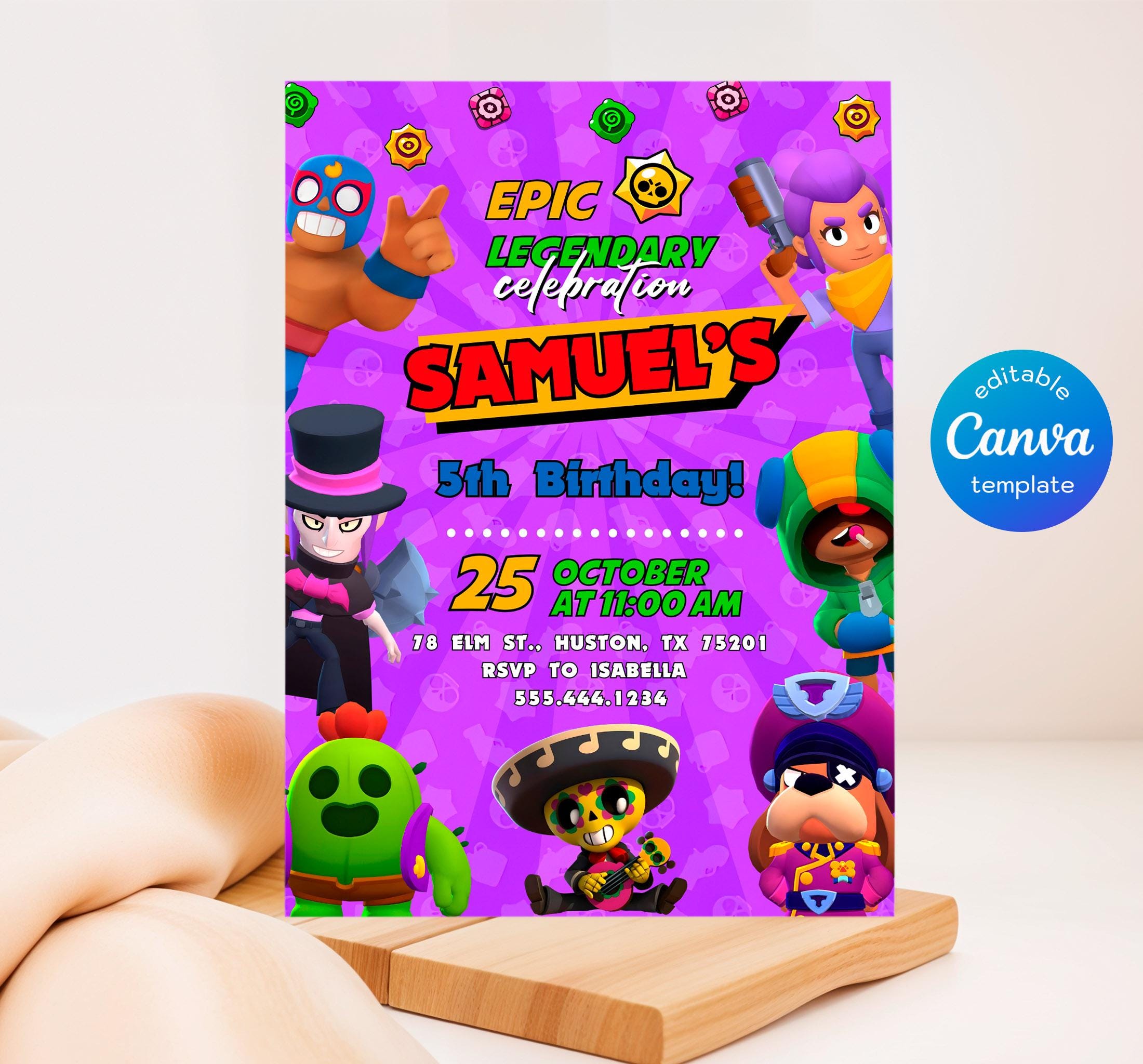 Brawl Stars Invitation, Gamer Invite, Printable Editable Video Game ...