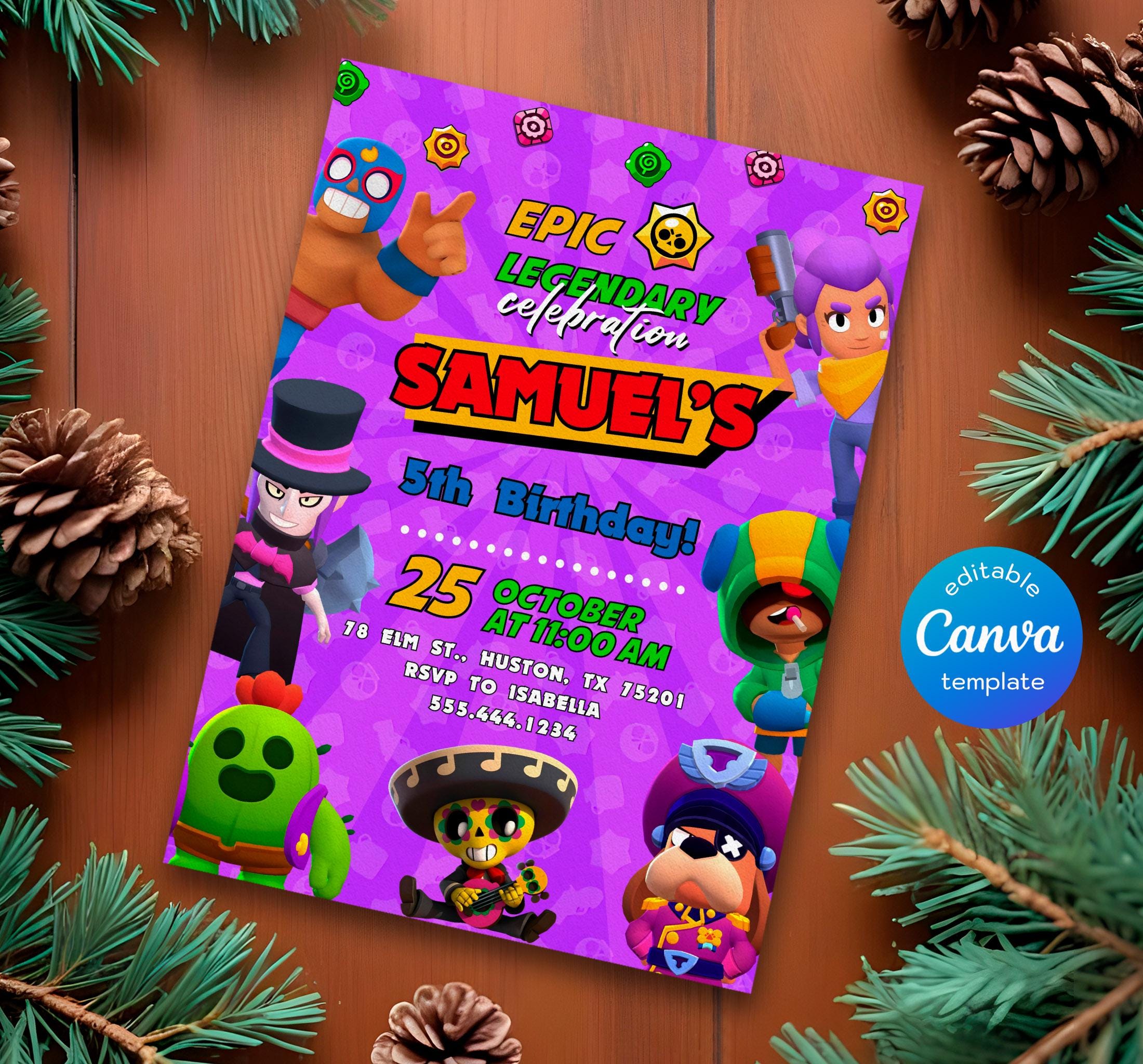 Brawl Stars Invitation, Gamer Invite, Printable Editable Video Game ...