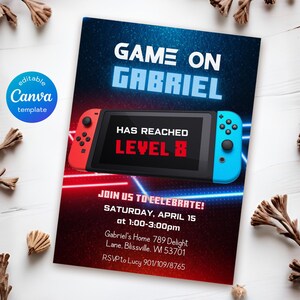 Editable Switch Invite, Printable Gamer Birthday Invitation, Video Game ...