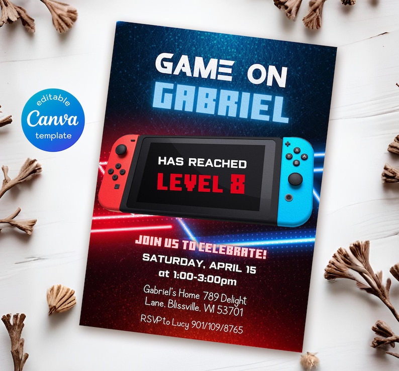 Editable Switch Invite, Printable Gamer Birthday Invitation, Video Game ...
