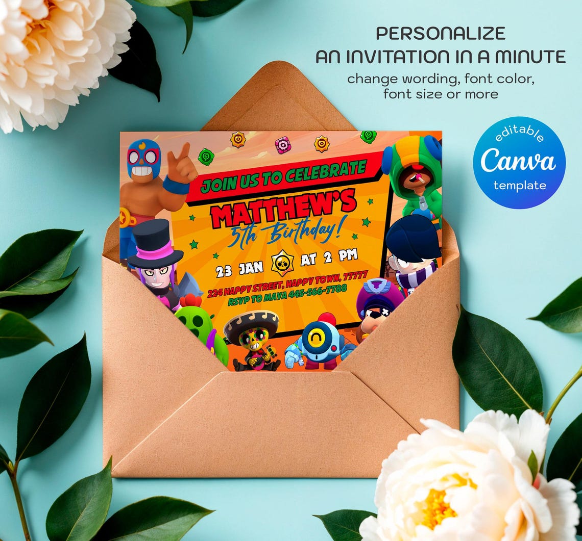 Brawl Stars Invitation, Gamer Invite, Printable Editable Video Game ...