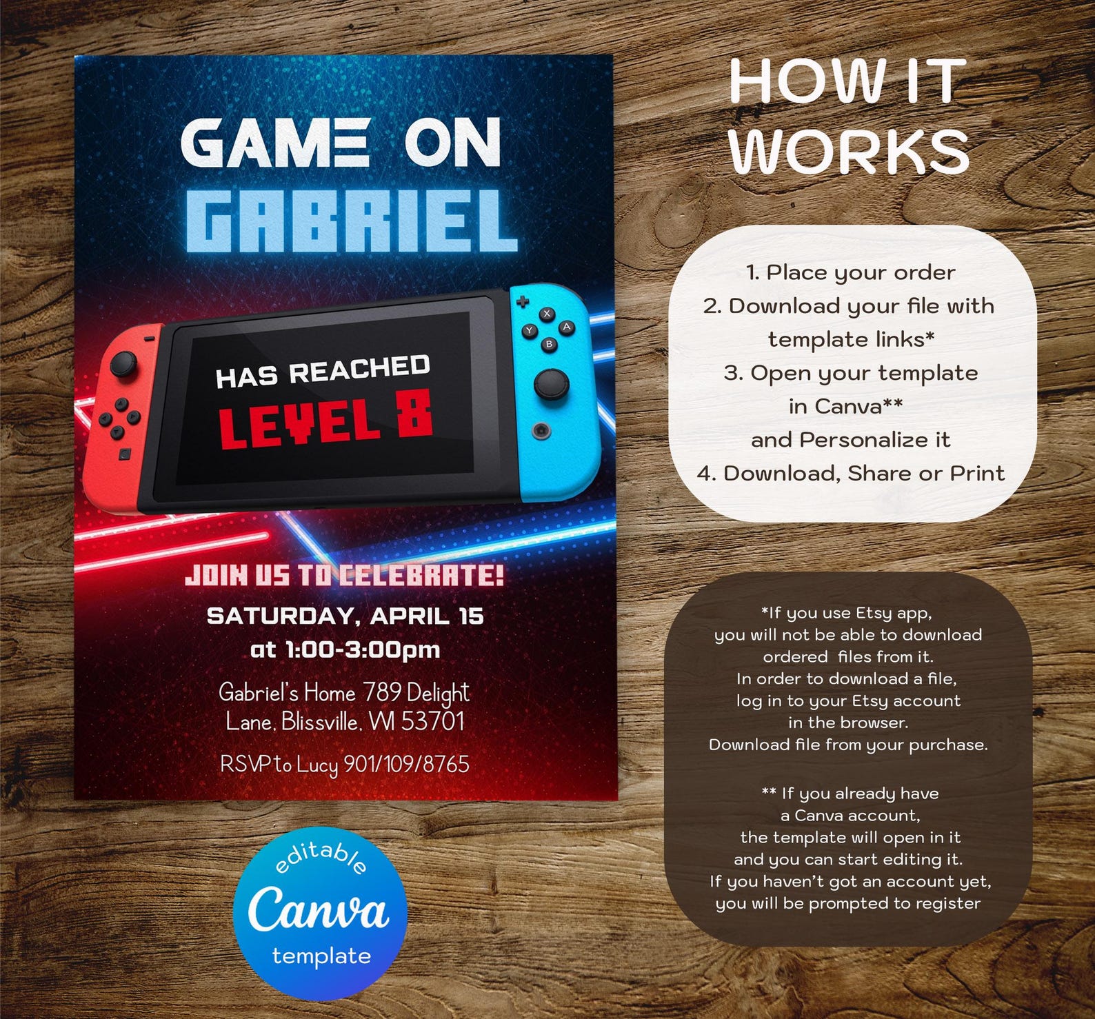 Editable Switch Invite, Printable Gamer Birthday Invitation, Video Game ...
