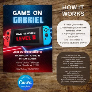 Editable Switch Invite, Printable Gamer Birthday Invitation, Video Game ...