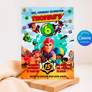 Brawl Stars Invitation, Gamer Invite, Printable Editable Video Game ...