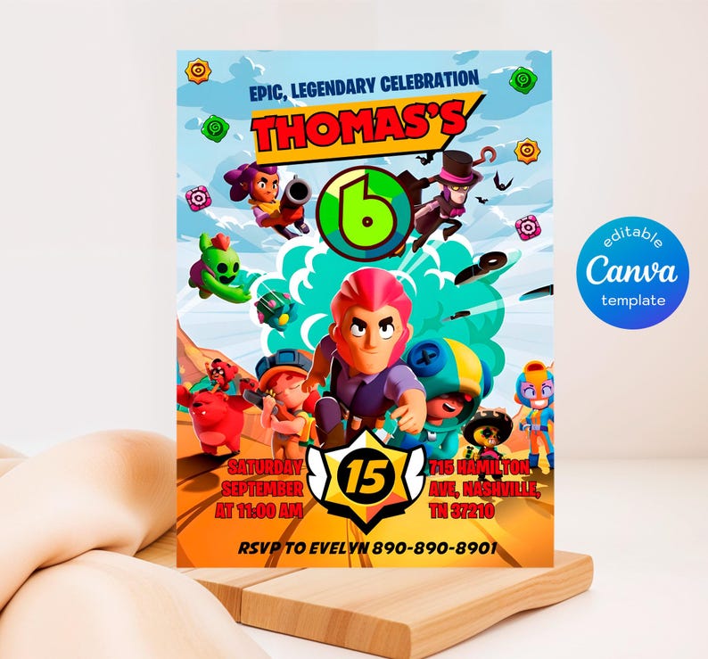 Brawl Stars Invitation, Gamer Invite, Printable Editable Video Game ...
