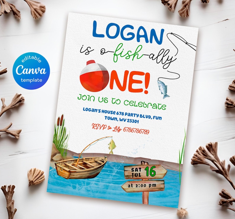 Printable Fishing Birthday Invitation, Ofishally One Invite, Big One O ...