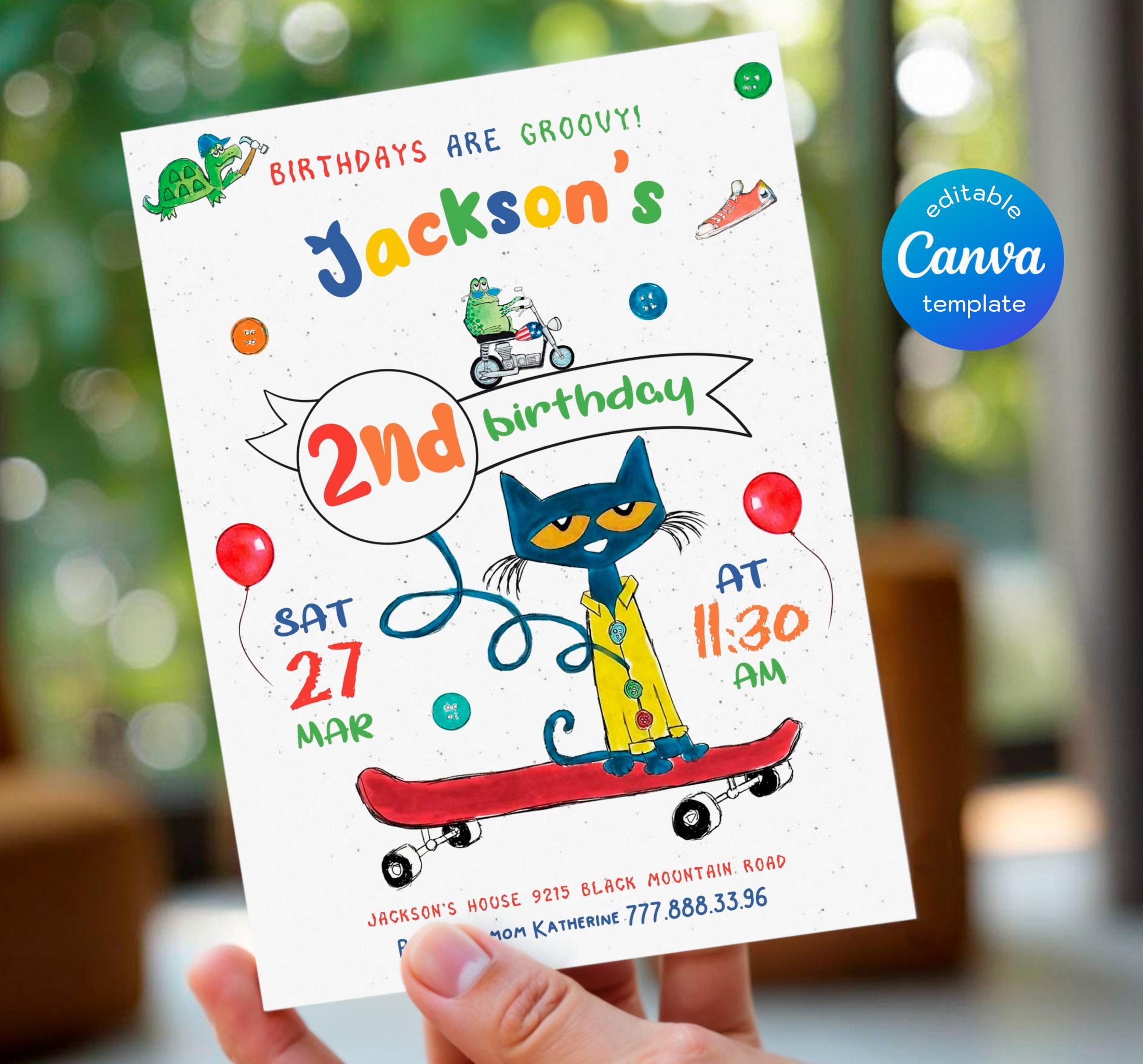 Printable Pete the Cat Birthday Party Invitation, Editable Pete the Cat ...