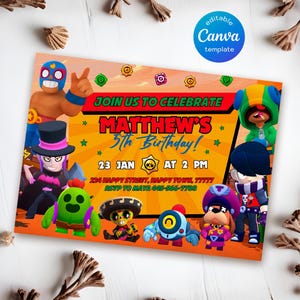 Brawl Stars Invitation, Gamer Invite, Printable Editable Video Game ...
