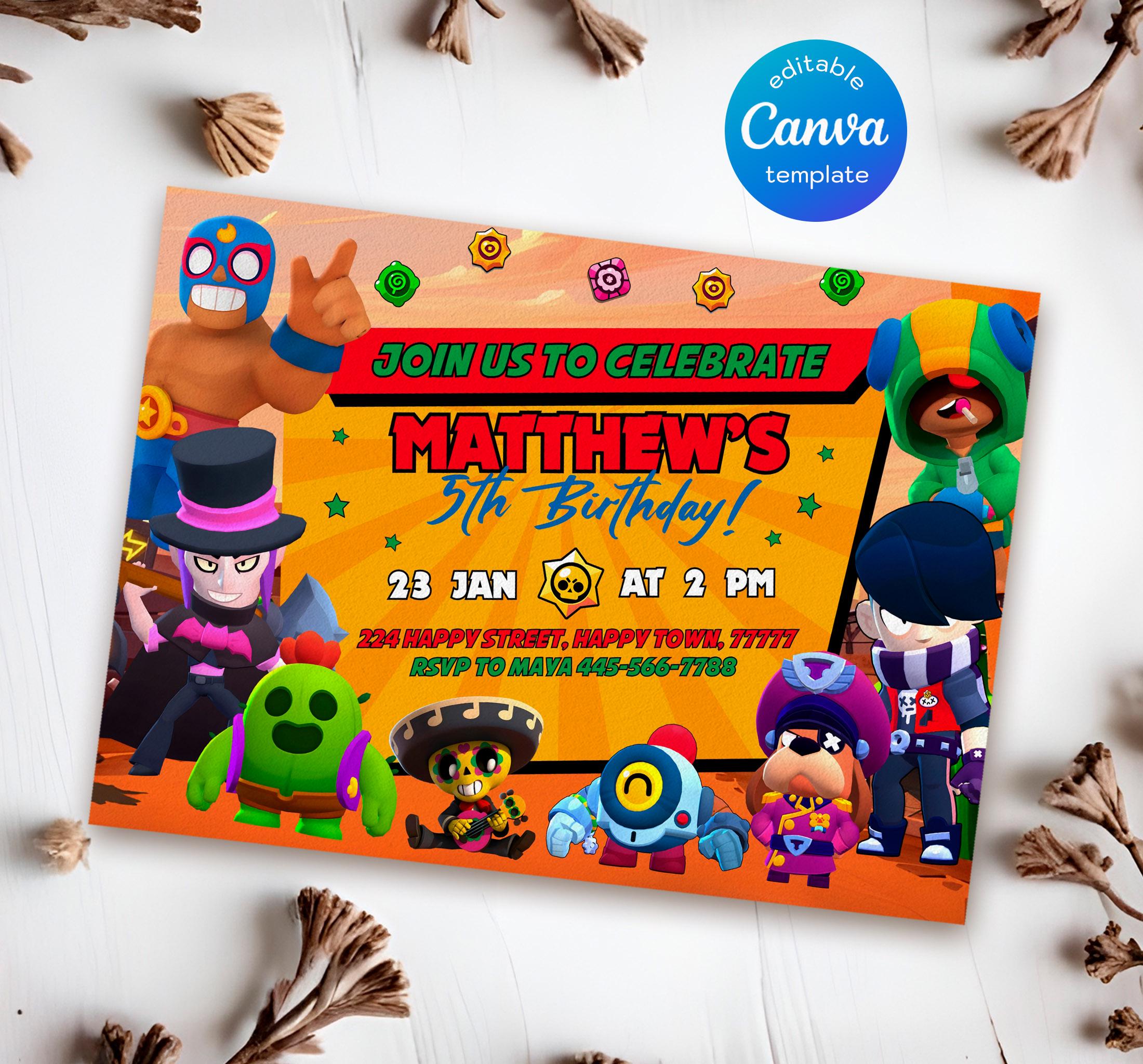 Brawl Stars Invitation, Gamer Invite, Printable Editable Video Game ...