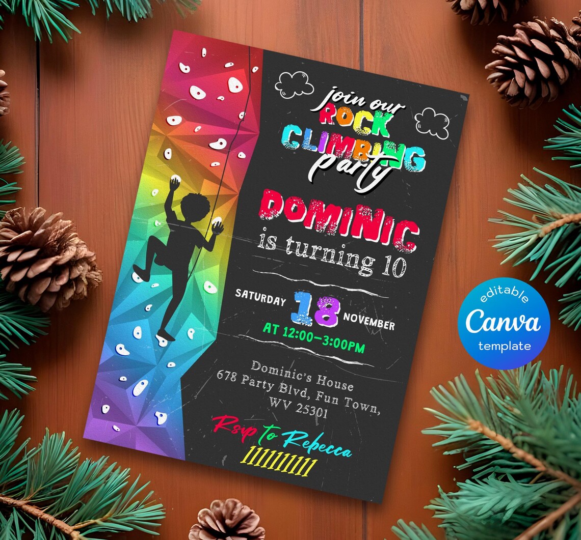 Rock Climbing Birthday Invitation, Rock Climbing Invitation, Rock ...