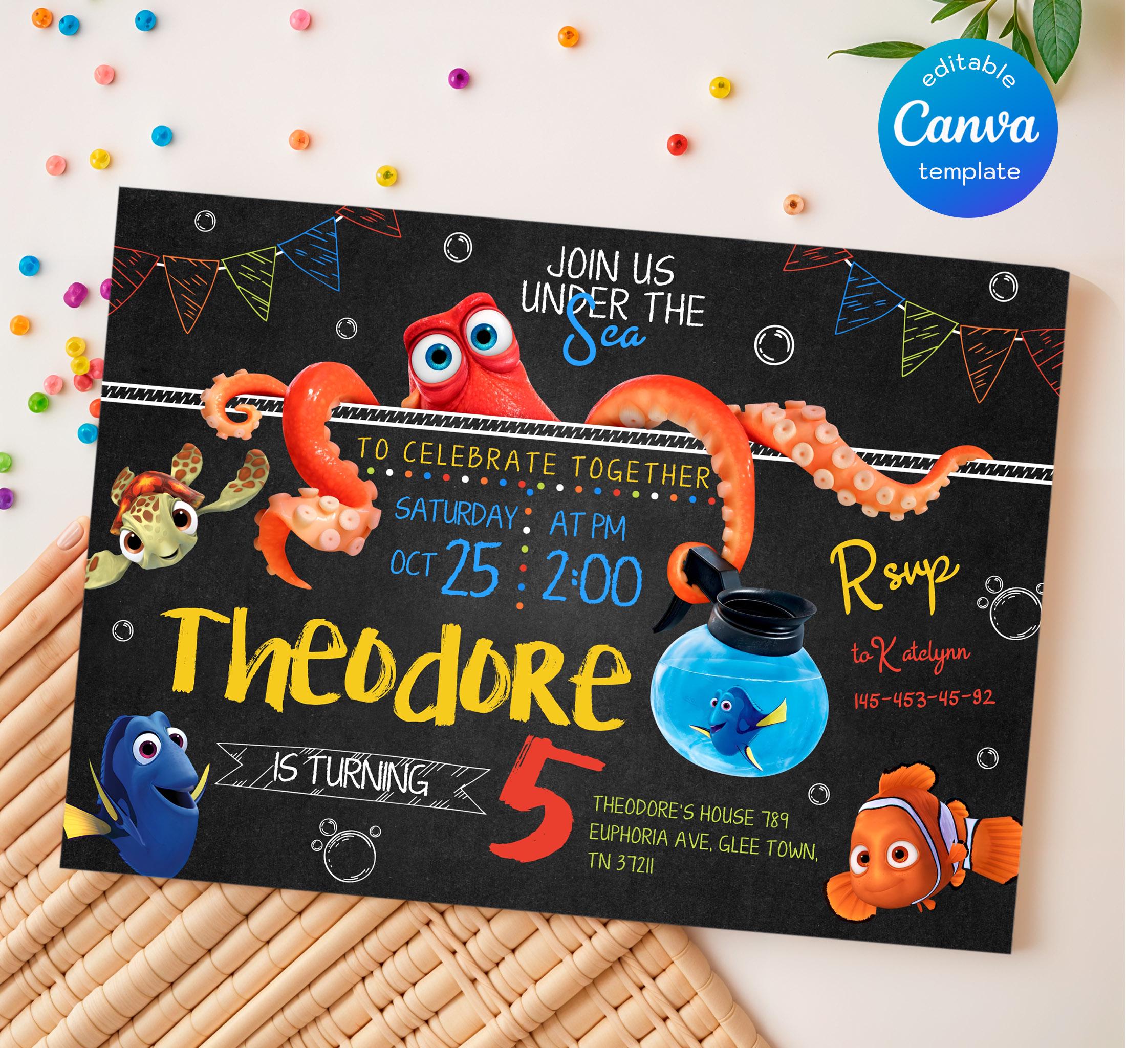 Printable Boy Birthday Invitation Nemo Birthday Invite Editable ...