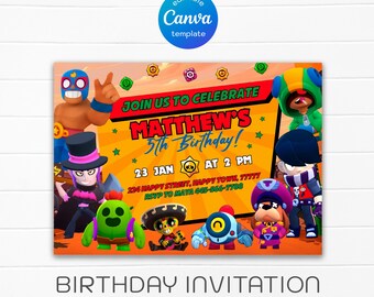 Brawl Stars Invitation, Gamer Invite, Printable Editable Video Game ...