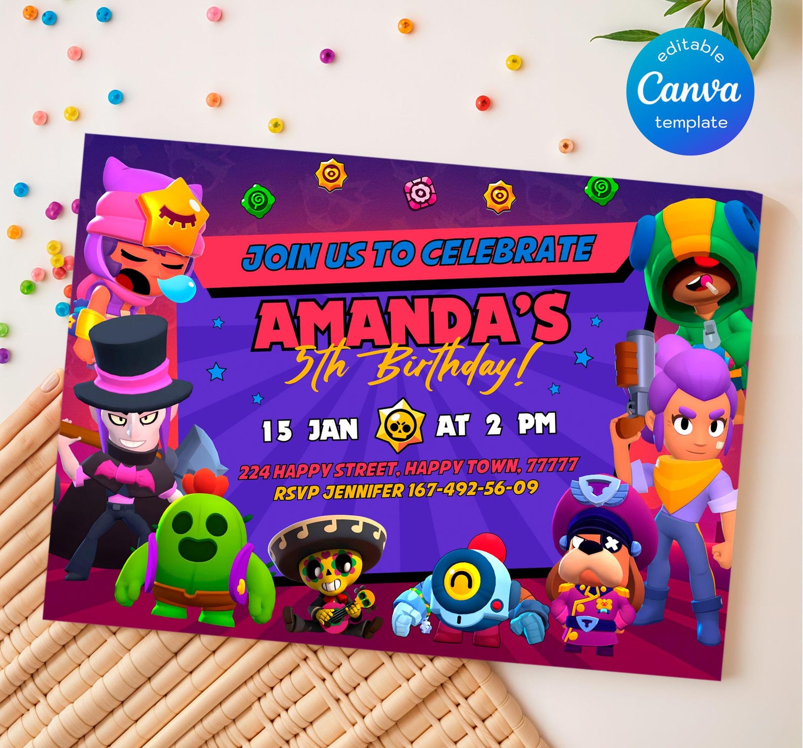 Brawl Stars Invitation, Gamer Invite, Printable Editable Video Game ...