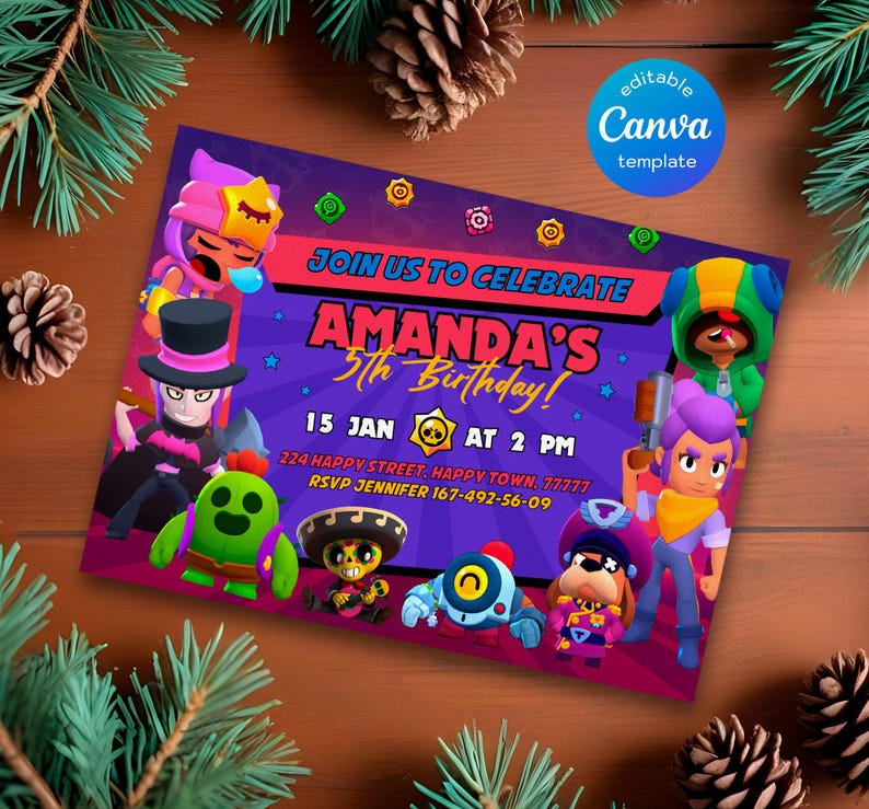 Brawl Stars Invitation, Gamer Invite, Printable Editable Video Game ...