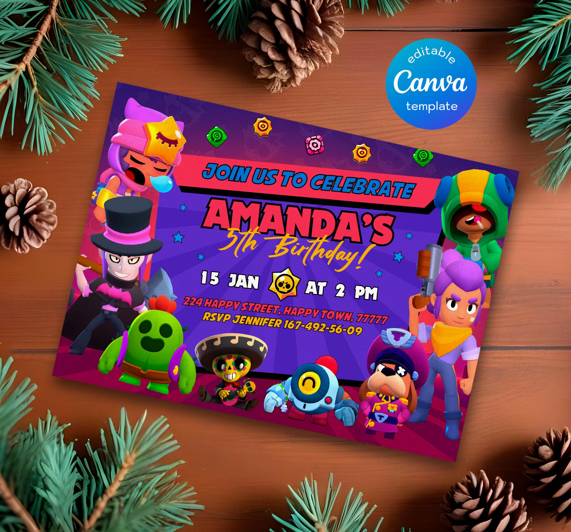 Brawl Stars Invitation, Gamer Invite, Printable Editable Video Game ...