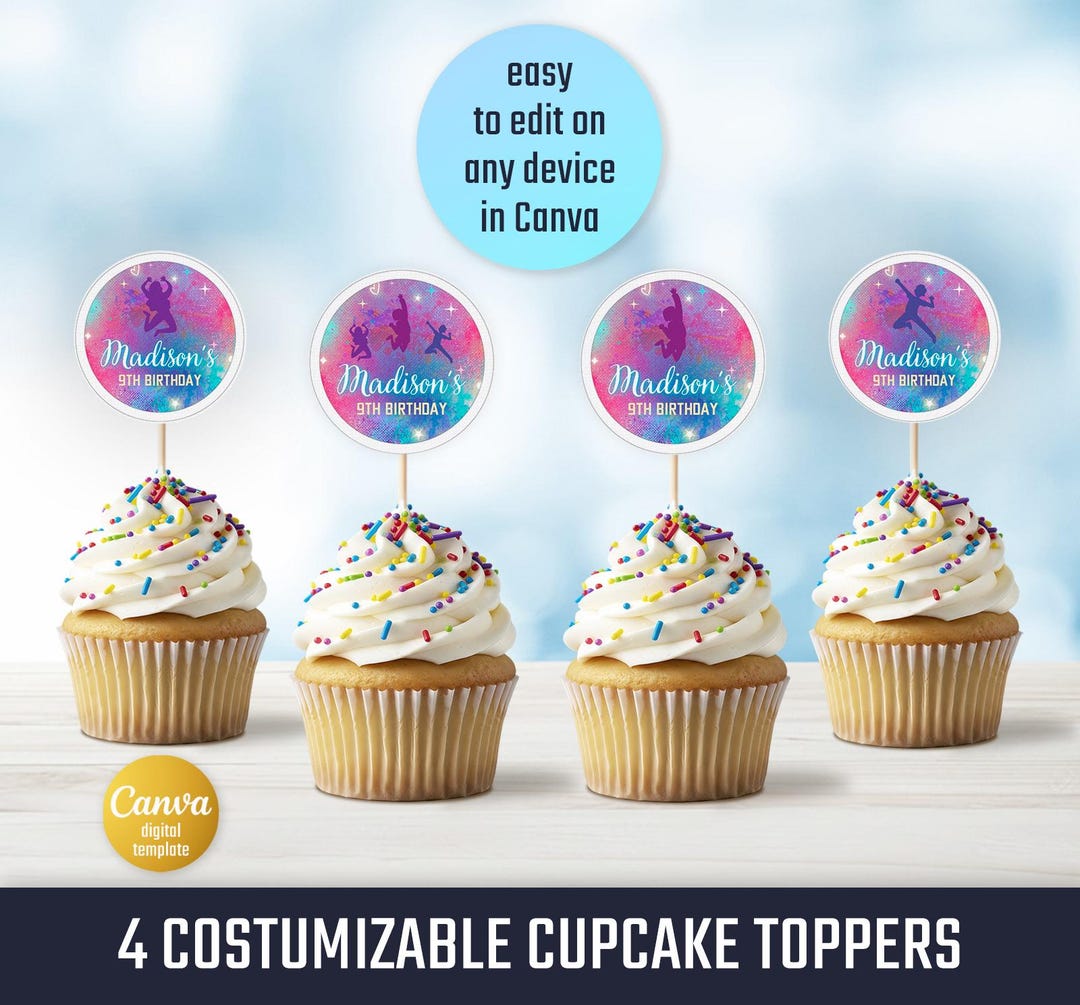 Jump Printable Cupcake Toppers, Birthday Cake Decor, Party Editable ...