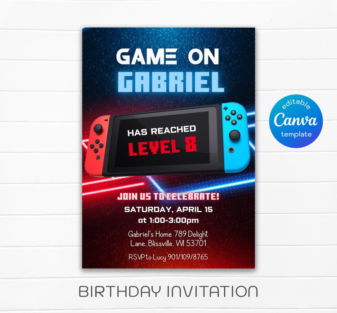 Editable Switch Invite, Printable Gamer Birthday Invitation, Video Game ...