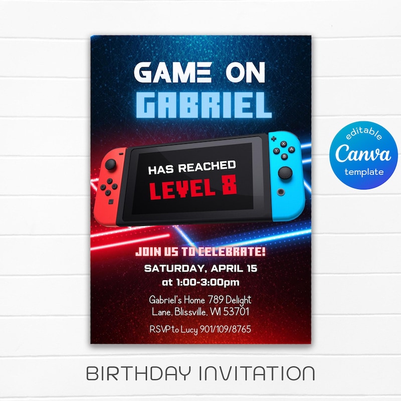 Nintendo Switch Invitation - Etsy