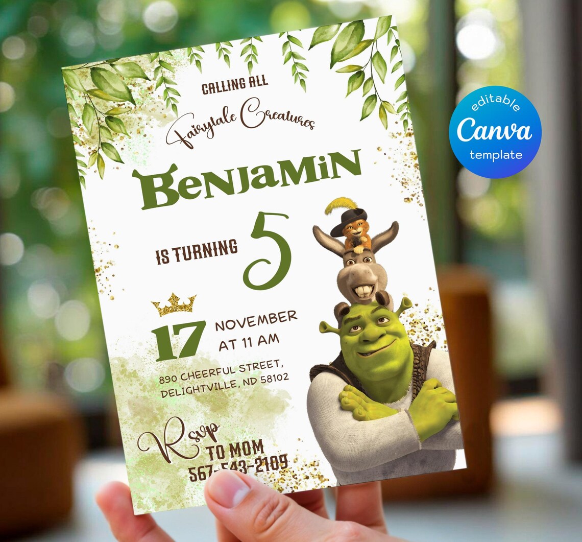 Shrek Birthday Invitation, Printable Shrek Invitation, Fiona Party ...