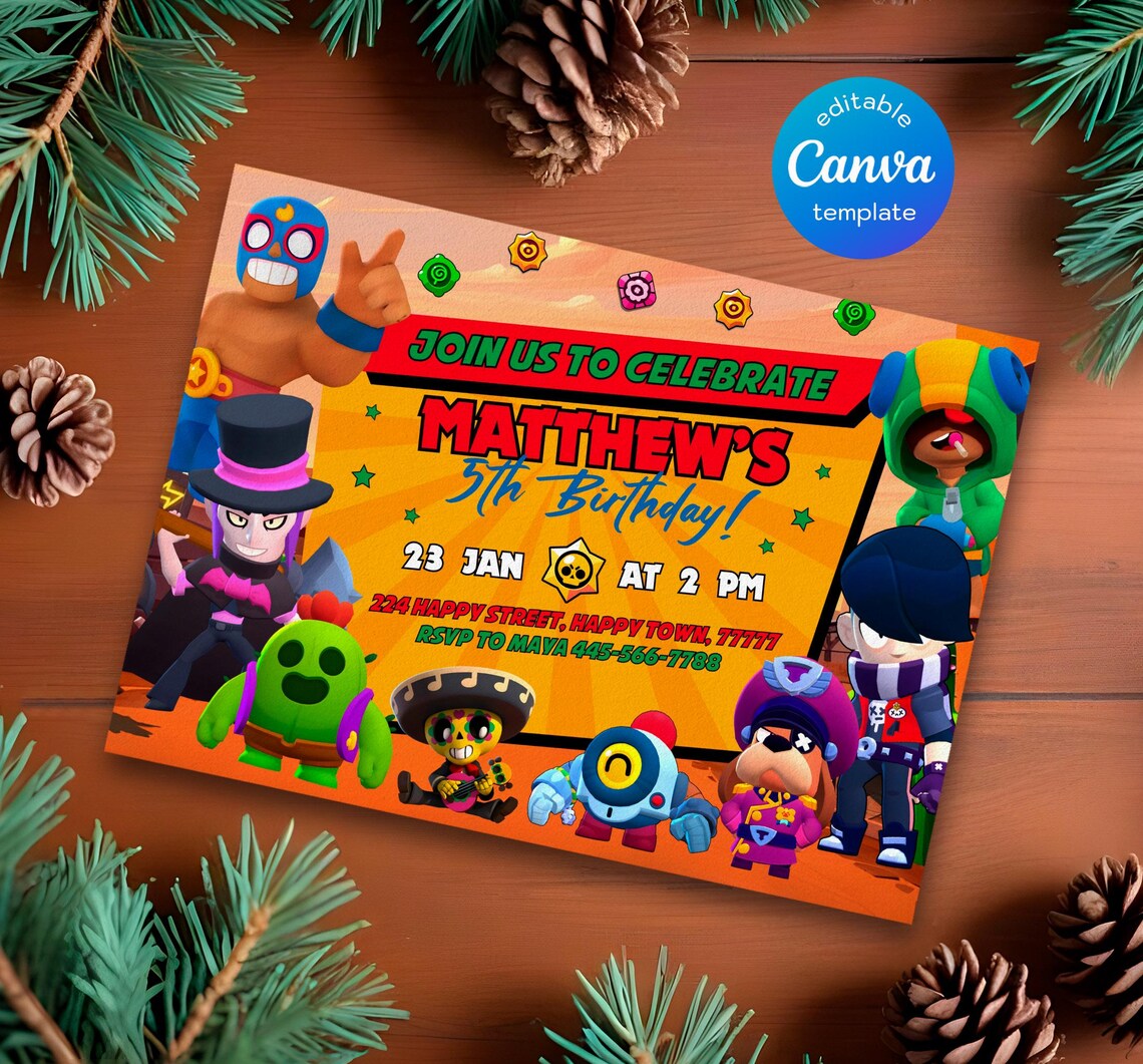 Brawl Stars Invitation, Gamer Invite, Printable Editable Video Game ...