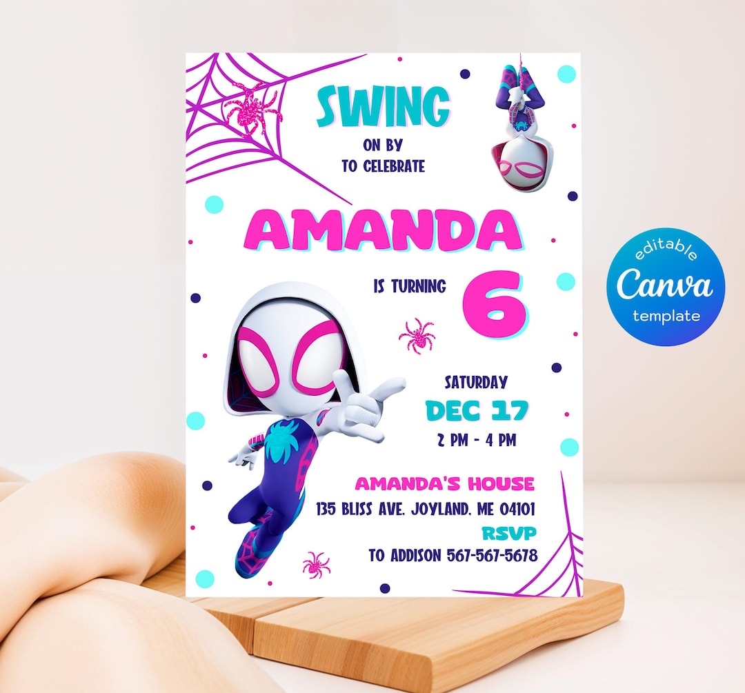 Gwen Birthday Invitation, Spider-verse Girl Birthday Invite, Editable ...