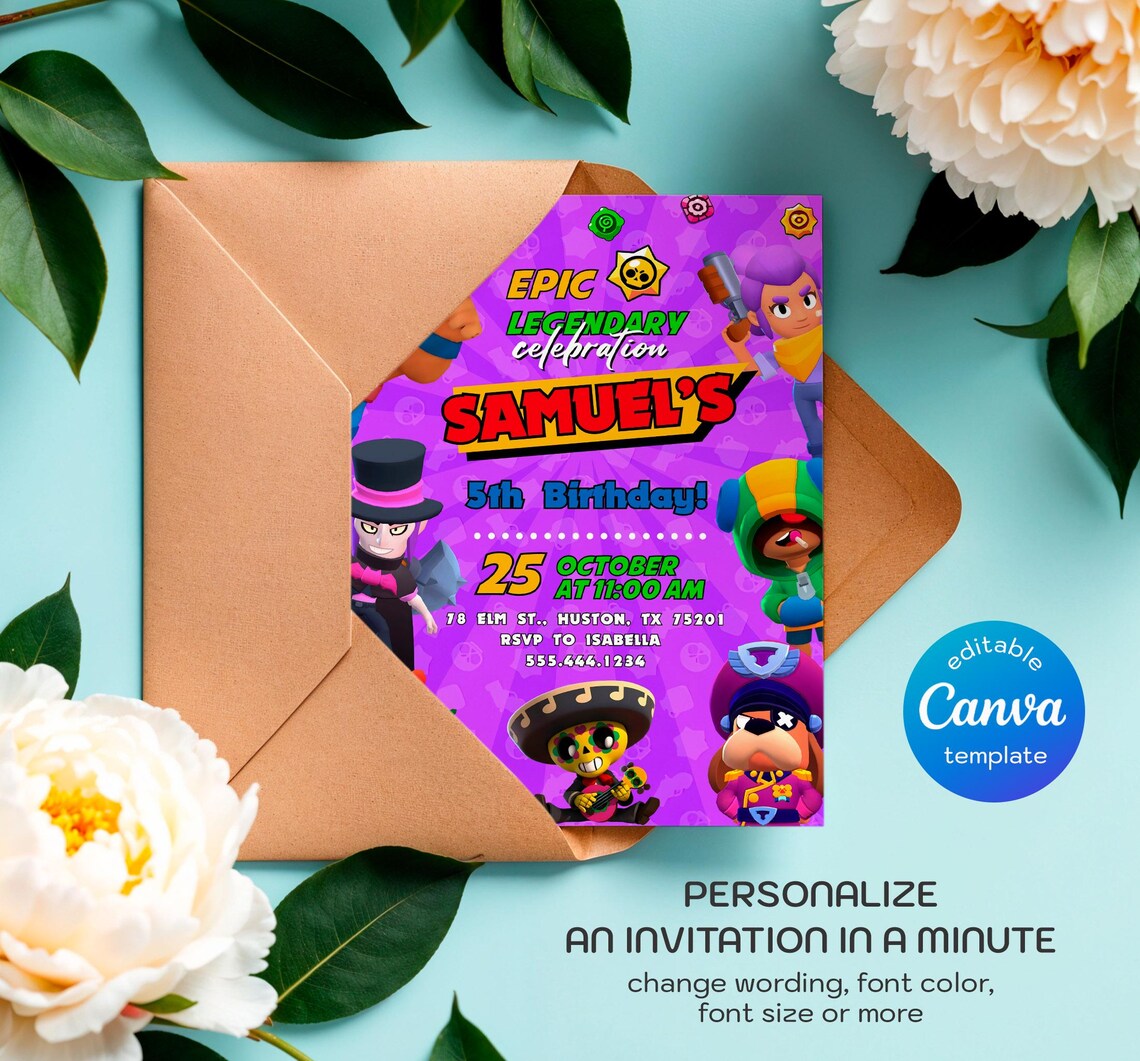 Brawl Stars Invitation, Gamer Invite, Printable Editable Video Game ...