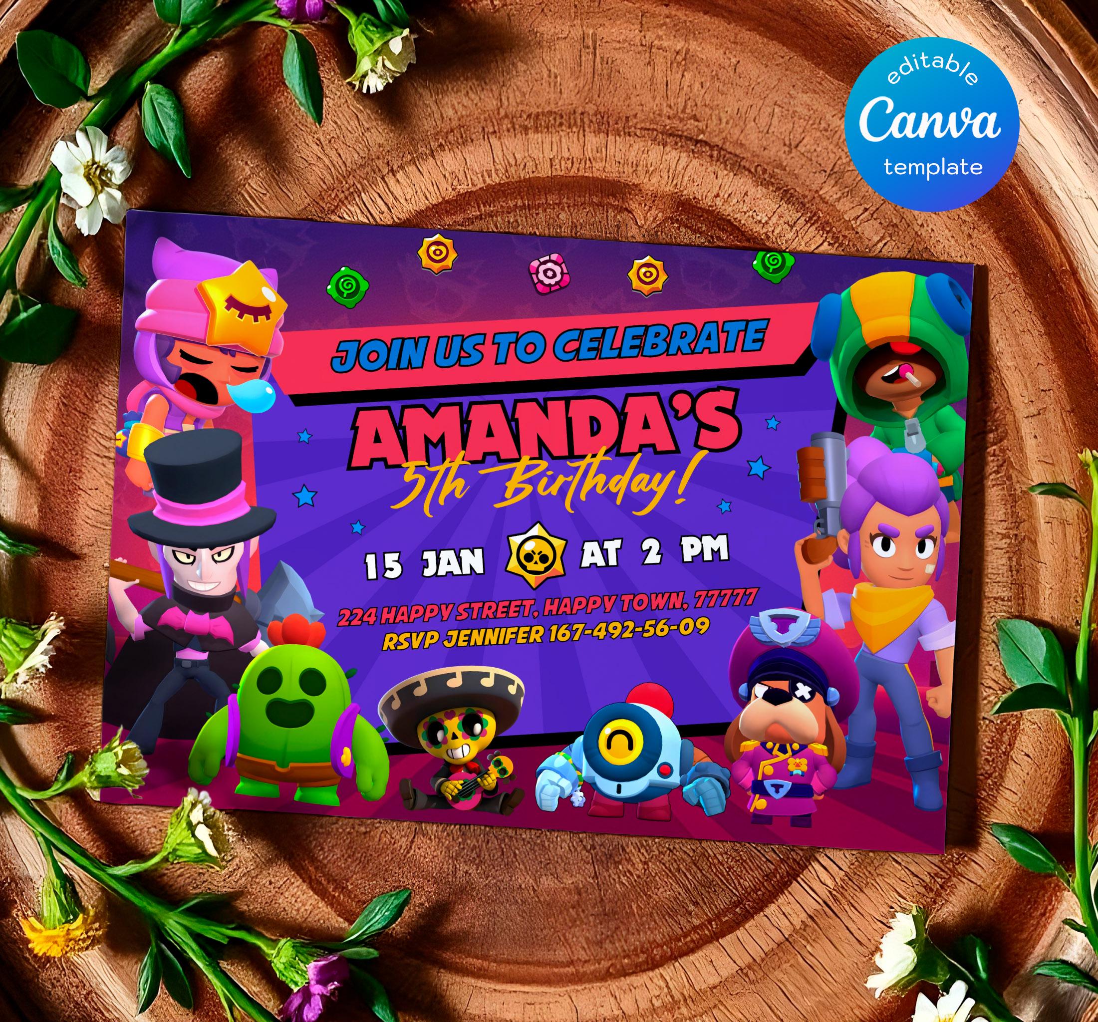 Brawl Stars Invitation, Gamer Invite, Printable Editable Video Game ...