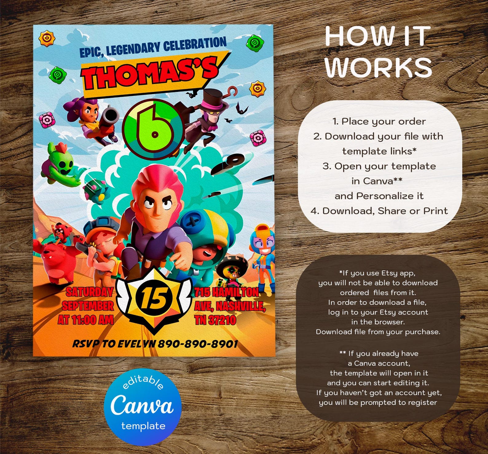 Brawl Stars Invitation, Gamer Invite, Printable Editable Video Game ...
