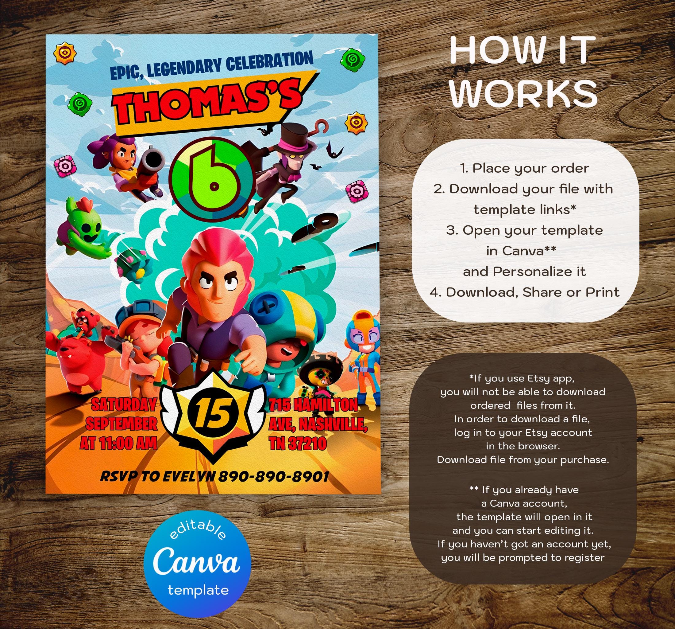 Brawl Stars Invitation, Gamer Invite, Printable Editable Video Game ...