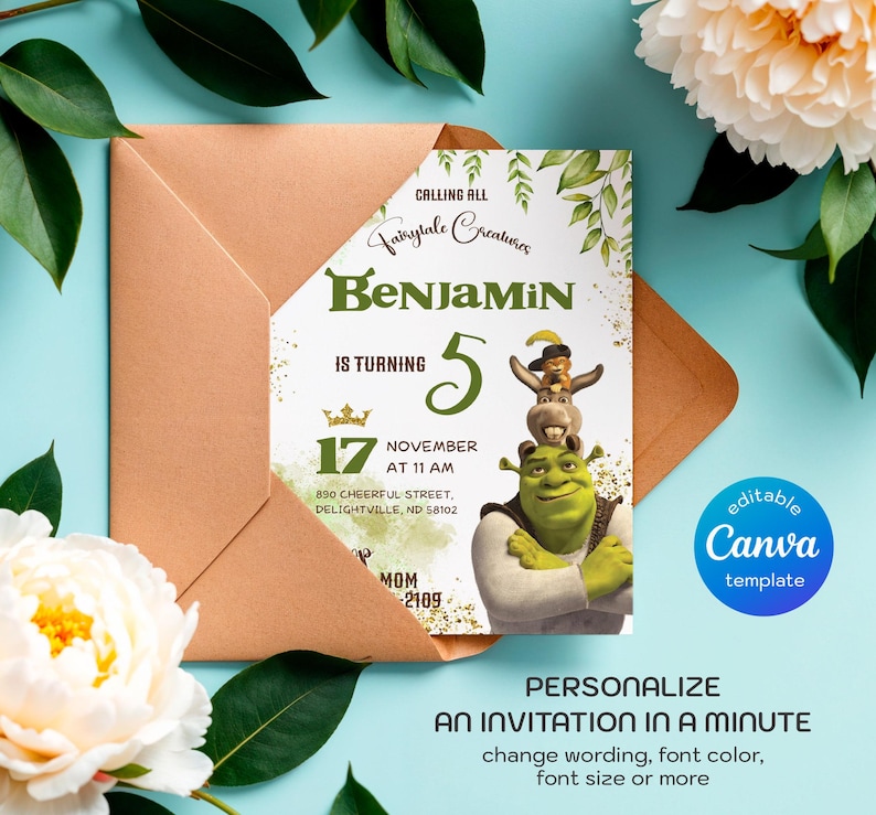 Shrek Birthday Invitation, Printable Shrek Invitation, Fiona Party ...