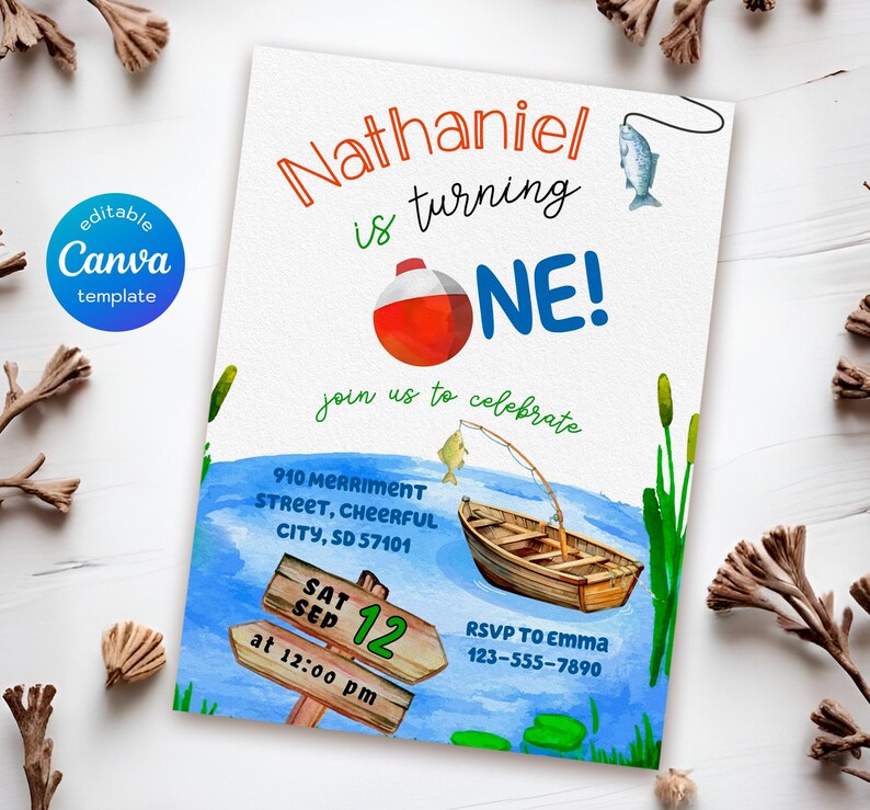Printable Fishing Birthday Invitation, Ofishally One Invite, Big One O ...
