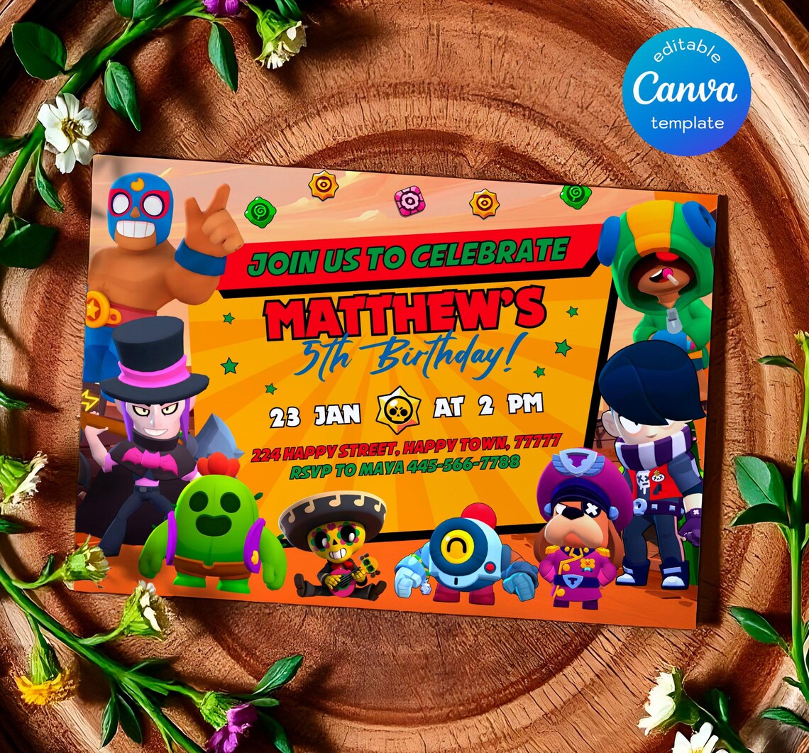 Brawl Stars Invitation, Gamer Invite, Printable Editable Video Game ...