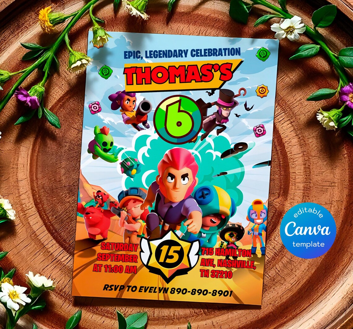 Brawl Stars Invitation, Gamer Invite, Printable Editable Video Game ...